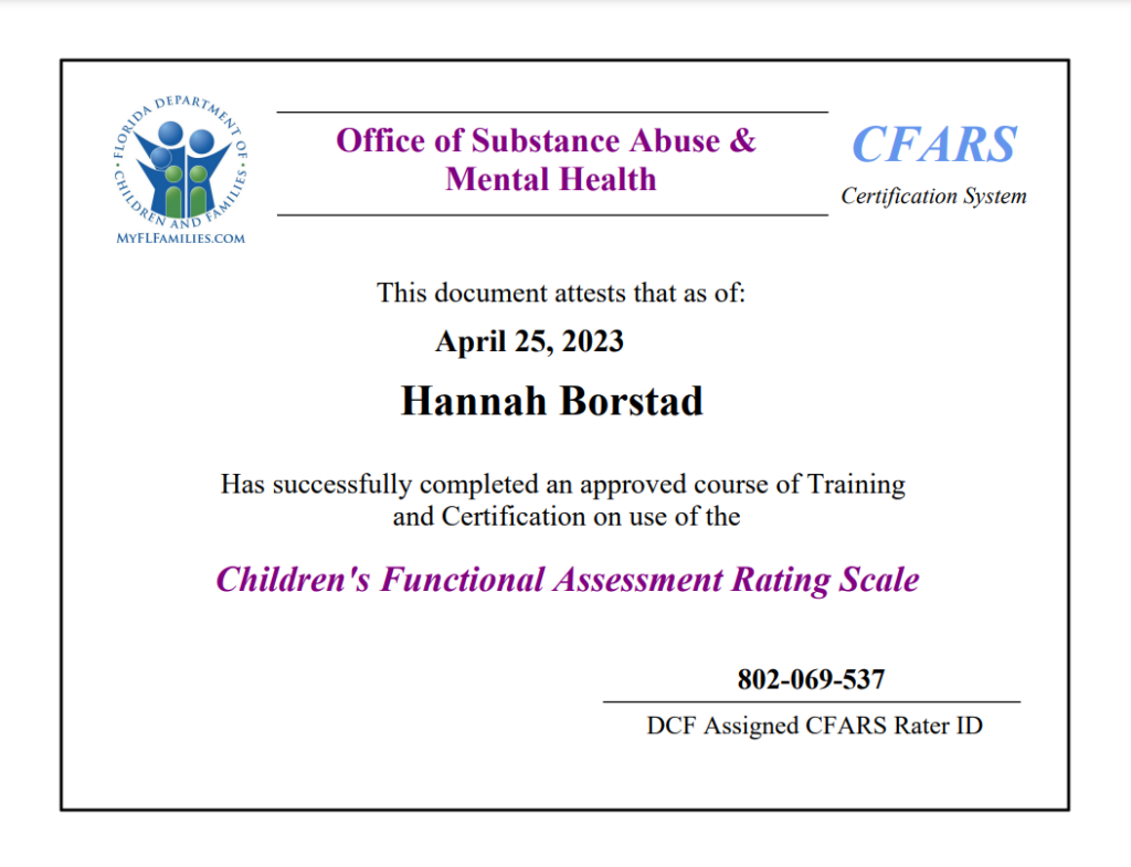 Certifications and Training – Hannah Borstad