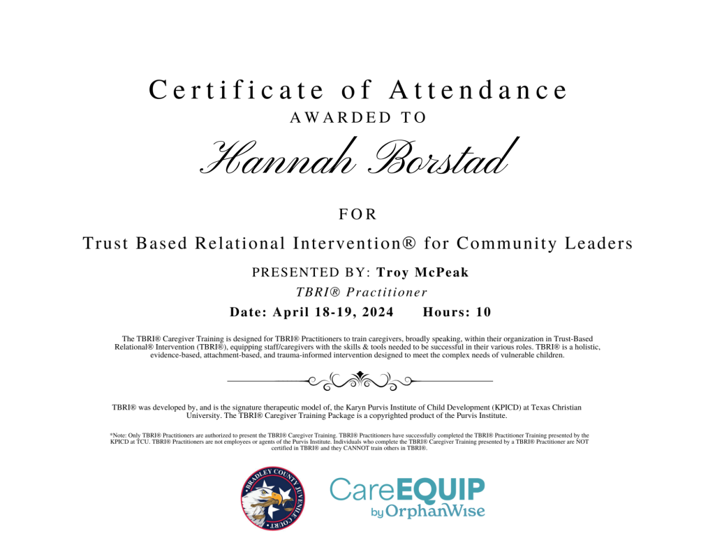 Certifications and Training – Hannah Borstad